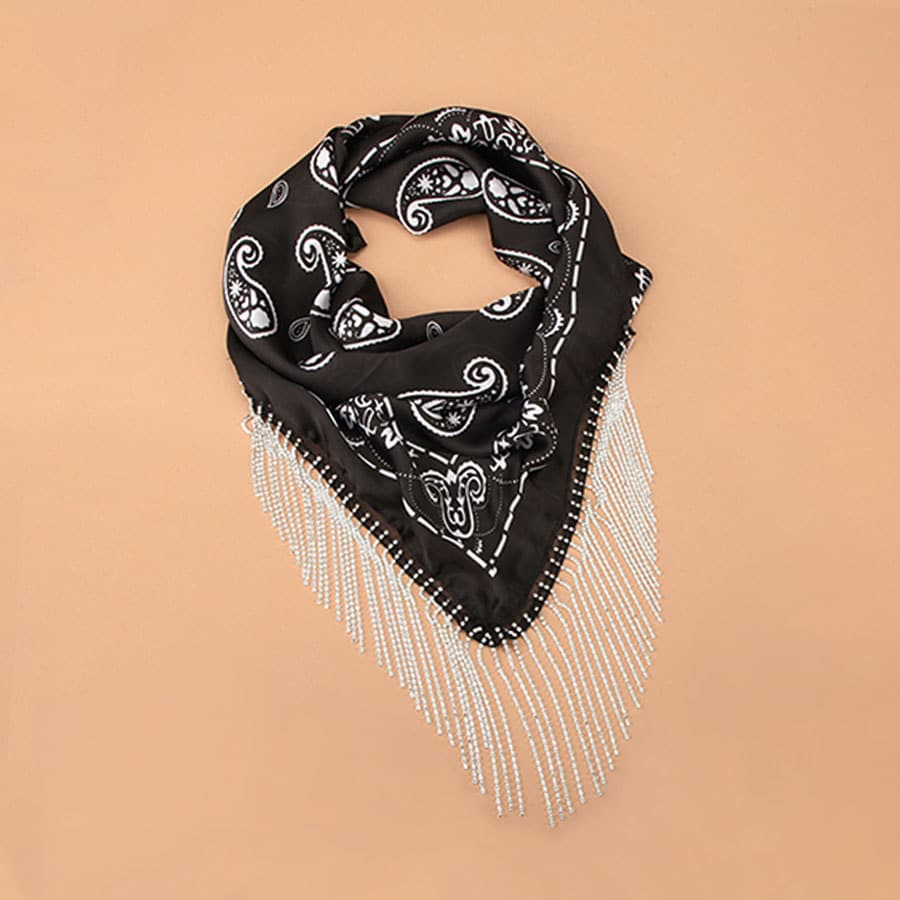 Twig & Arrow Satin Rhinestone Fringe Bandana Scarf at Dry Goods